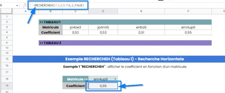 Sheets : utiliser les fonctions RECHERCHEV RECHERCHEH