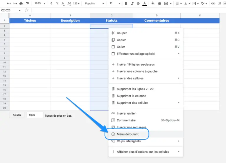 Google Sheets : Comment créer un menu déroulant